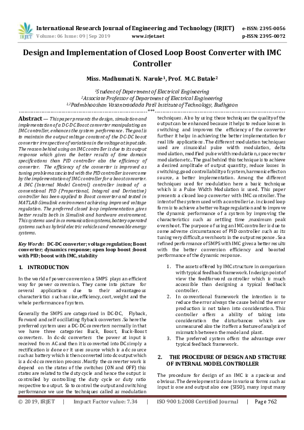 (PDF) Design and Implementation of Closed Loop Boost Converter with IMC Controller | madhumati ...