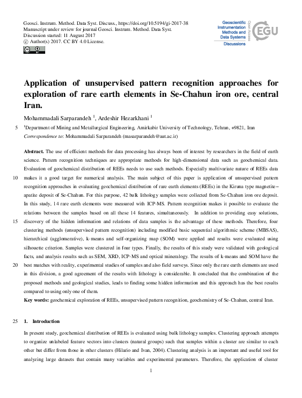 (PDF) Application of unsupervised pattern recognition approaches for exploration of rare earth ...