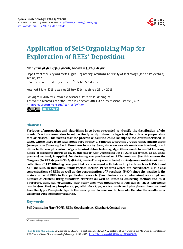 (PDF) Application of Self-Organizing Map for Exploration of REEs’ Deposition