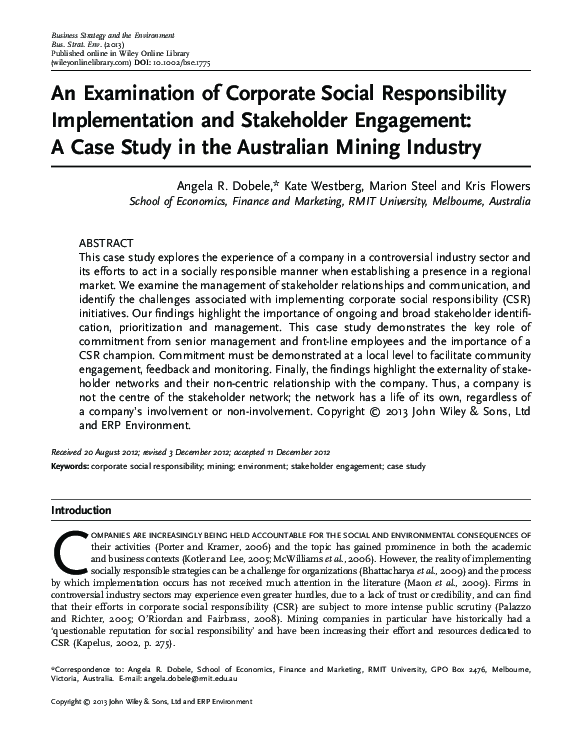 (PDF) An Examination of Corporate Social Responsibility Implementation and Stakeholder ...