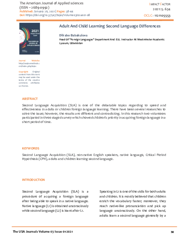 (PDF) Adult And Child Learning Second Language Differences