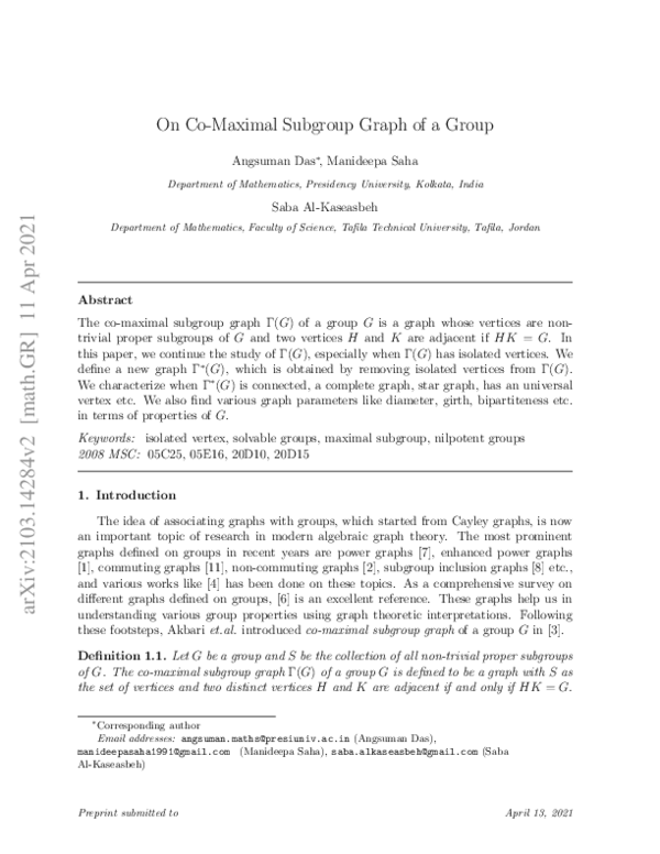 (PDF) Subgroup Product Graph of a Group