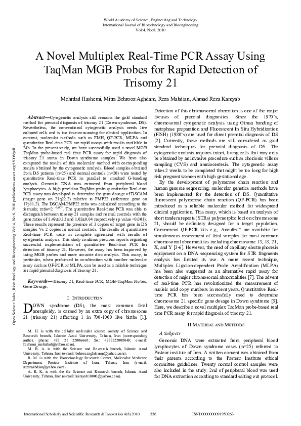 (PDF) A Novel Multiplex Real-Time PCR Assay Using TaqMan MGB Probes for Rapid Detection of ...