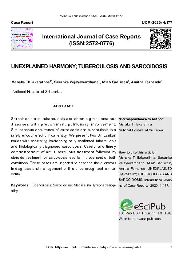 (PDF) Unexplained Harmony; Tuberculosis and Sarcoidosis