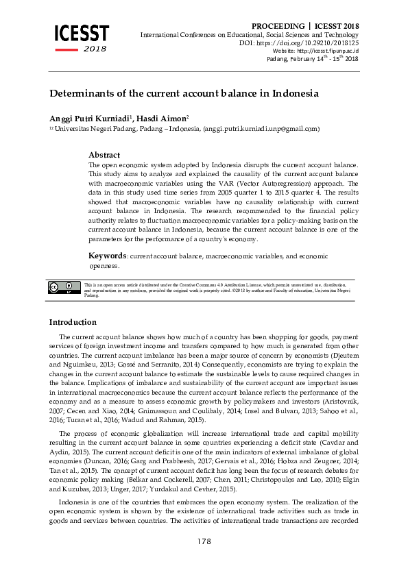 Pdf Determinants Of The Current Account Balance In Indonesia