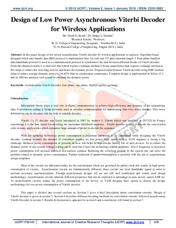 (PDF) Design of Low Power Asynchronous Viterbi Decoder for Wireless Applications