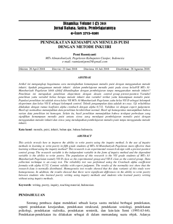 (PDF) Peningkatan Kemampuan Menulis Puisi dengan Metode Inkuiri