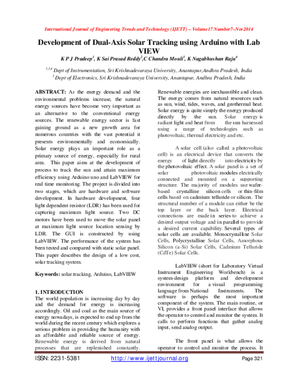 (PDF) Development of Dual-Axis Solar Tracking using Arduino with Lab VIEW