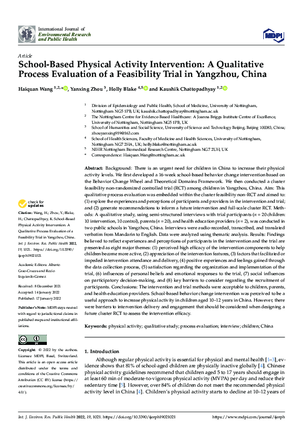 (PDF) School-Based Physical Activity Intervention: A Qualitative Process Evaluation of a ...