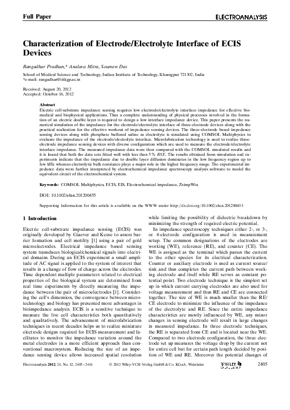 (PDF) Characterization of Electrode/Electrolyte Interface of ECIS Devices