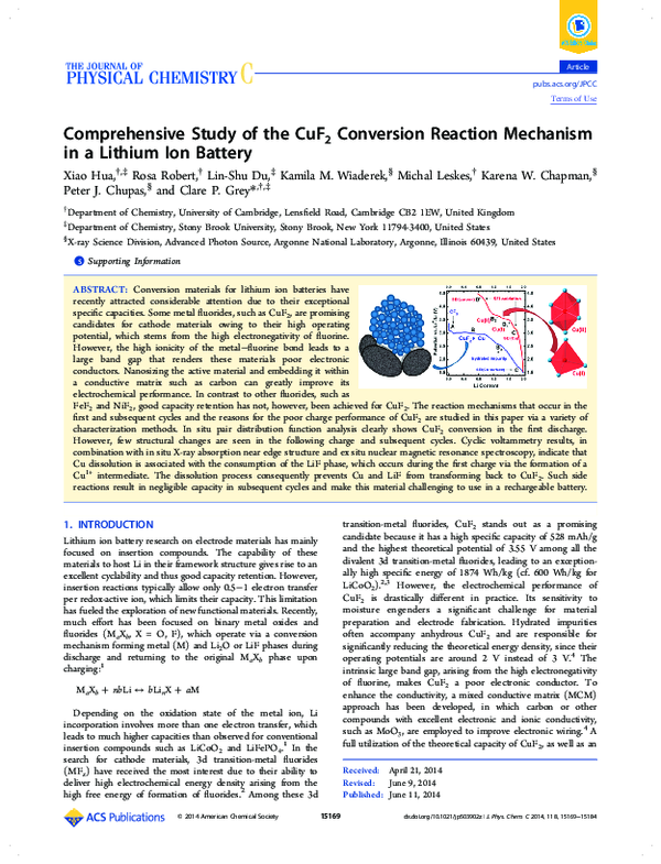(PDF) Comprehensive Study of the CuF 2 Conversion Reaction Mechanism in ...