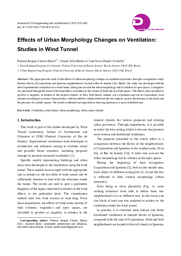 (PDF) Effects of Urban Morphology Changes on Ventilation: Studies in ...