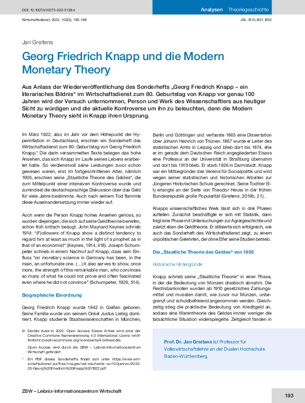 (PDF) Georg Friedrich Knapp und die Modern Monetary Theory