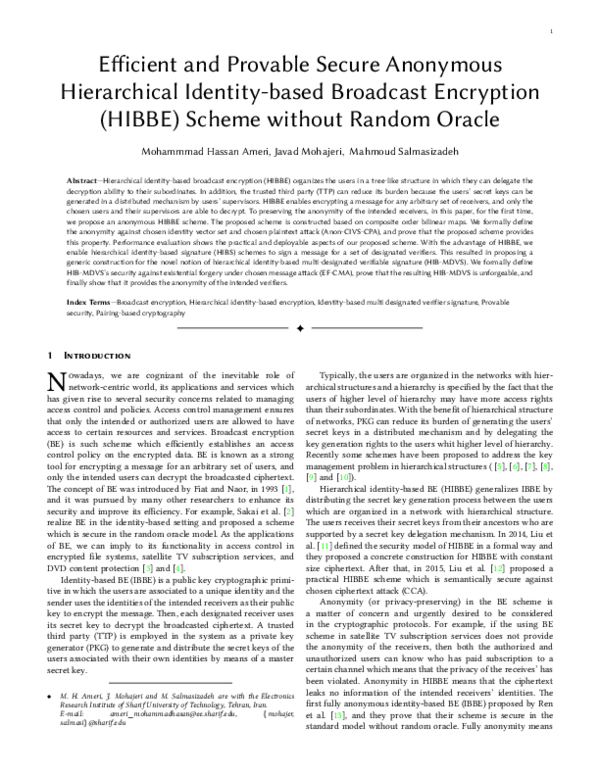 (PDF) Efficient and Provable Secure Anonymous Hierarchical Identity-based Broadcast Encryption ...