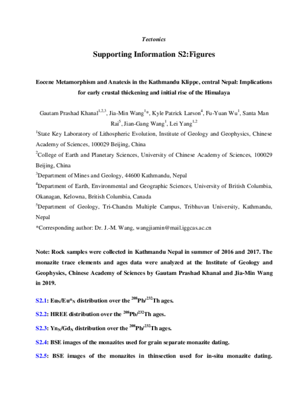 (PDF) Eocene Metamorphism and Anatexis in the Kathmandu Klippe, Central ...