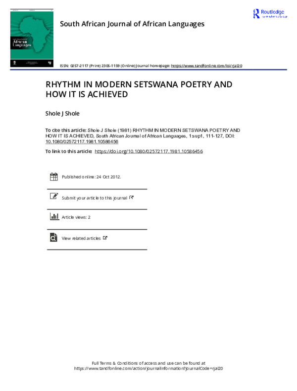 (PDF) Rhythm in Modern Setswana Poetry and How It is Achieved