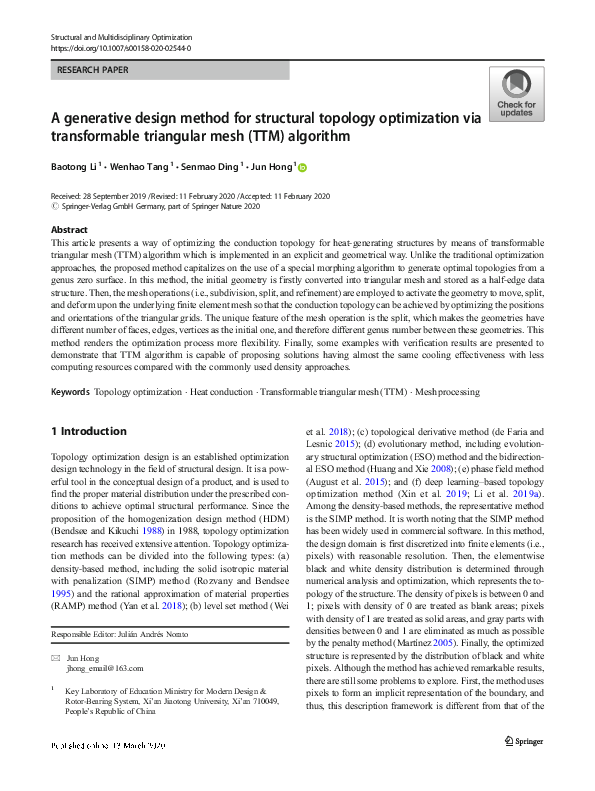 (PDF) A generative design method for structural topology optimization via transformable ...