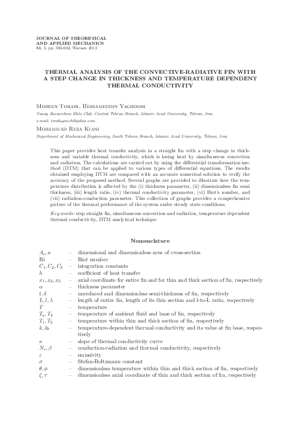 (PDF) Analytical approaches for thermal analysis of radiative fin with ...