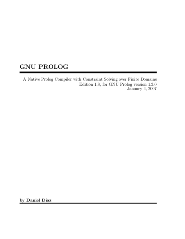 (PDF) GNU Prolog: A Native Prolog Compiler With Constraint Solving Over Finite Domains