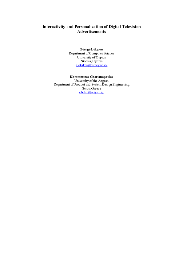 (PDF) Interactivity and Personalization of Digital Television ...