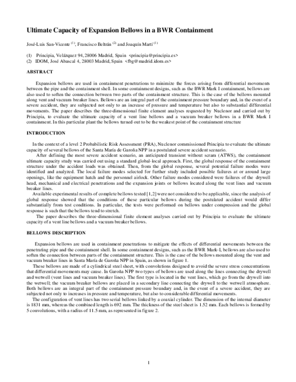 (PDF) Ultimate Capacity of Expansion Bellows in a BWR Containment