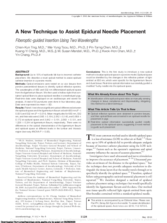 A New Technique to Assist Epidural Needle Placement