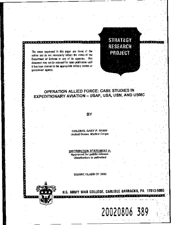 (PDF) Operation Allied Force: Case Studies in Expeditionary Aviation ...