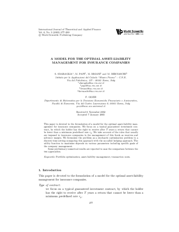 (PDF) A Model for the Optimal Asset-Liability Management for Insurance ...