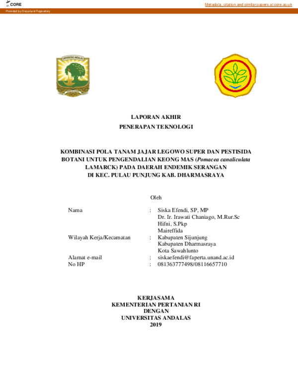 (PDF) Laporan Kegiatan demplot dalam rangka pelaksanaan UPSUS Alsintan ...