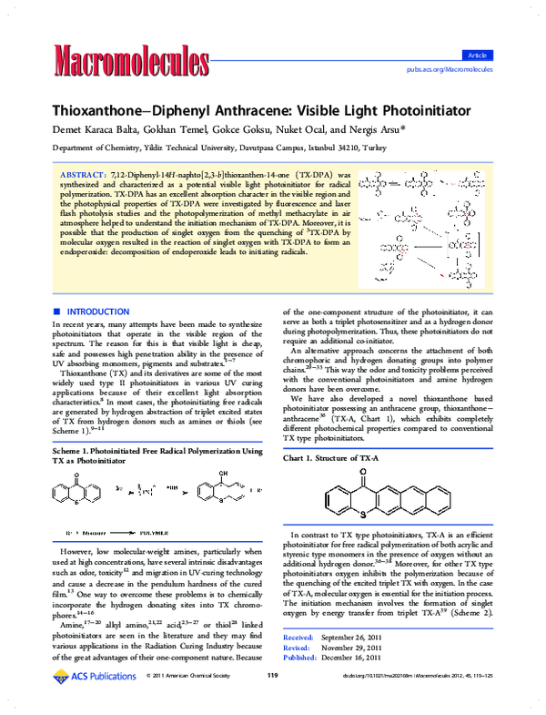 (PDF) Thioxanthone–Diphenyl Anthracene: Visible Light Photoinitiator