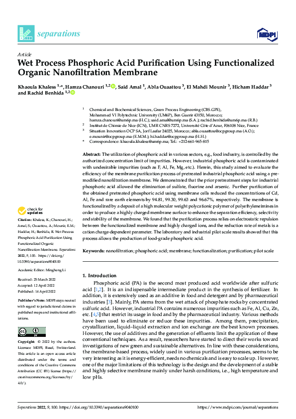 (PDF) Wet Process Phosphoric Acid Purification Using Functionalized ...