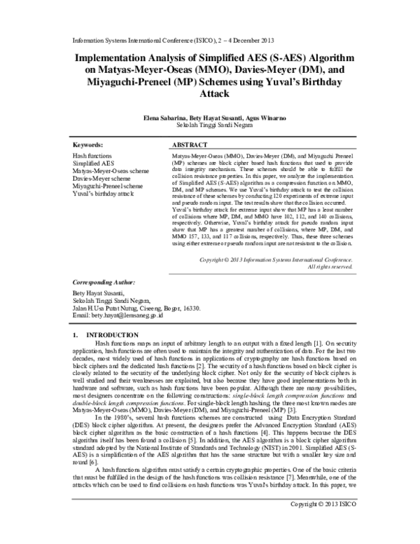 (PDF) Implementation Analysis of Simplified AES (S-AES) Algorithm on ...