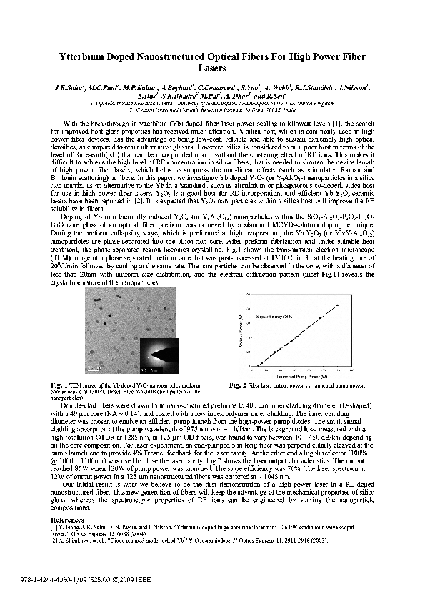 (PDF) Ytterbium doped nanostructured optical fibers for high power ...