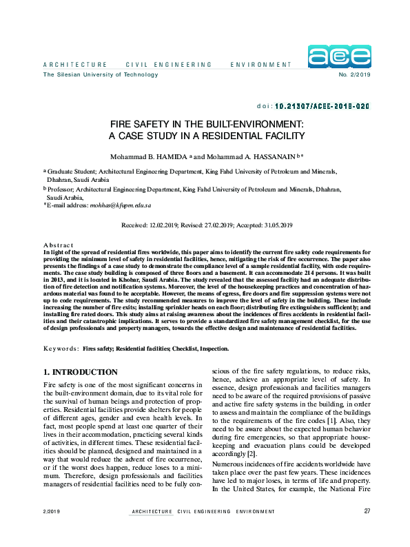(PDF) Fire Safety in the Built-Environment: A Case Study in a ...