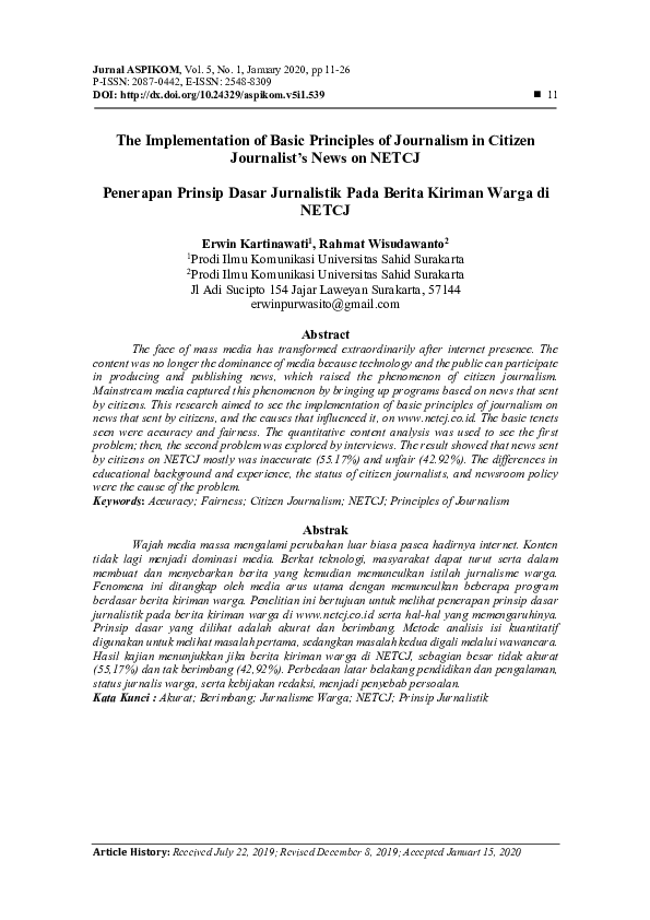 (PDF) The Implementation of Basic Principles of Journalism in Citizen ...