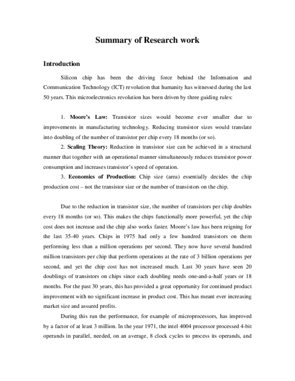(PDF) Summary of the Research Work