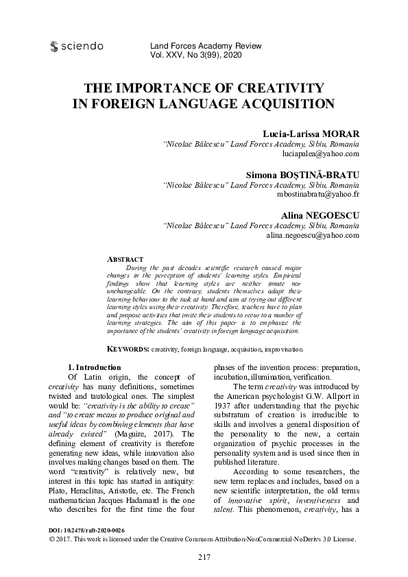 (PDF) The Importance of Creativity in Foreign Language Acquisition