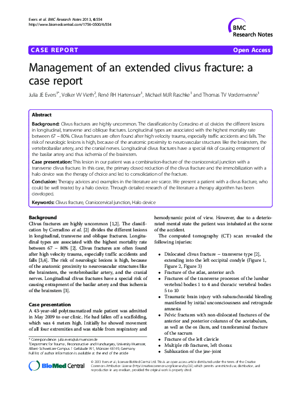 (PDF) Management of an extended clivus fracture: a case report