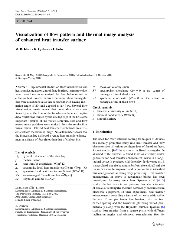 (PDF) Visualization of flow pattern and thermal image analysis of ...