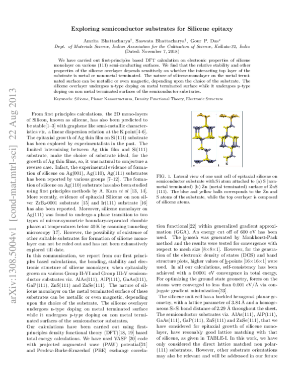 (PDF) Exploring semiconductor substrates for silicene epitaxy