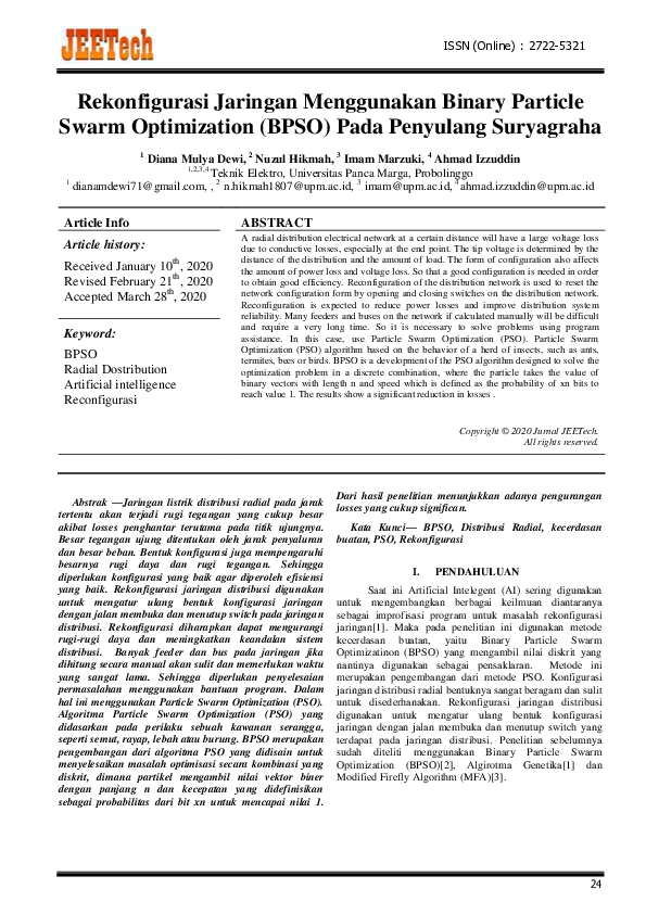 (PDF) Rekonfigurasi Jaringan Menggunakan Binary Particle Swarm Optimization (BPSO) Pada ...