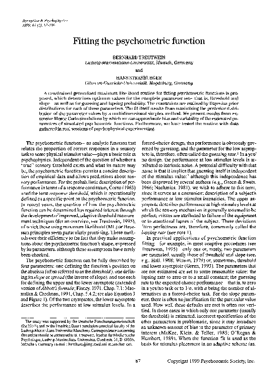 (PDF) Fitting the psychometric function