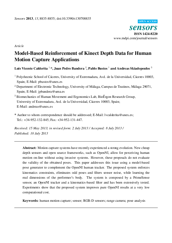 (PDF) Model-Based Reinforcement of Kinect Depth Data for Human Motion Capture Applications ...