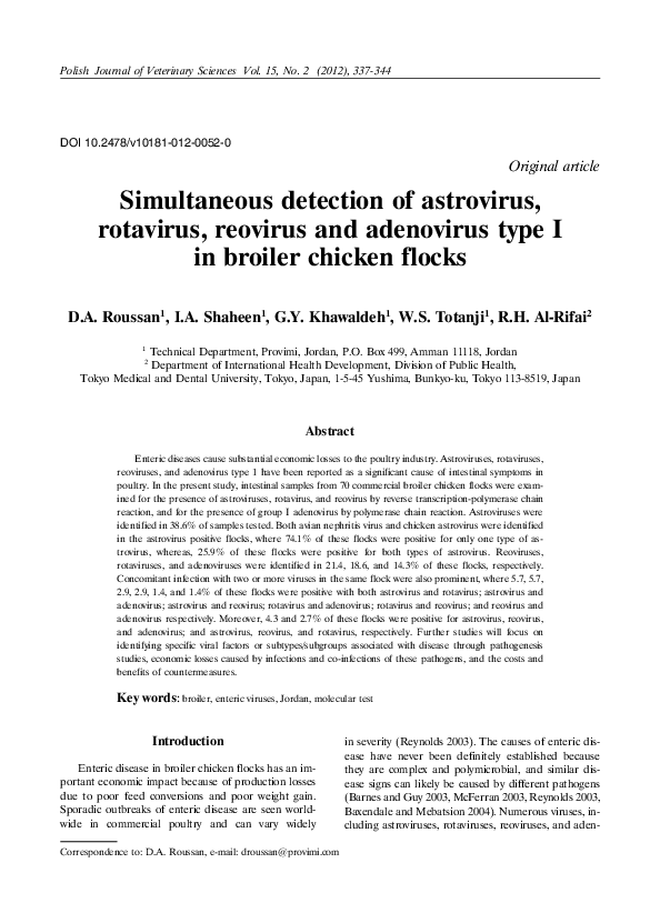 (PDF) Simultaneous detection of astrovirus, rotavirus, reovirus and ...
