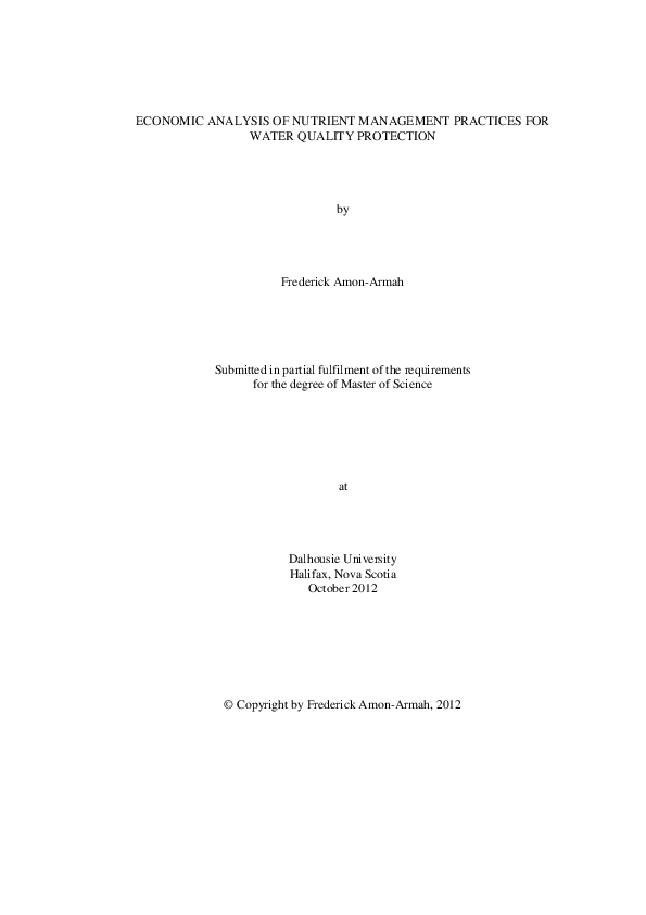 (PDF) Economic Analysis of Nutrient Management Practices for Water ...