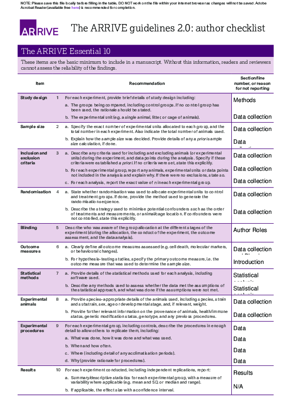(PDF) ARRIVE report checklist