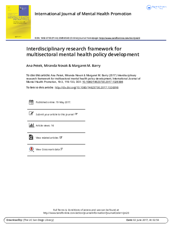 (PDF) Interdisciplinary research framework for multisectoral mental ...