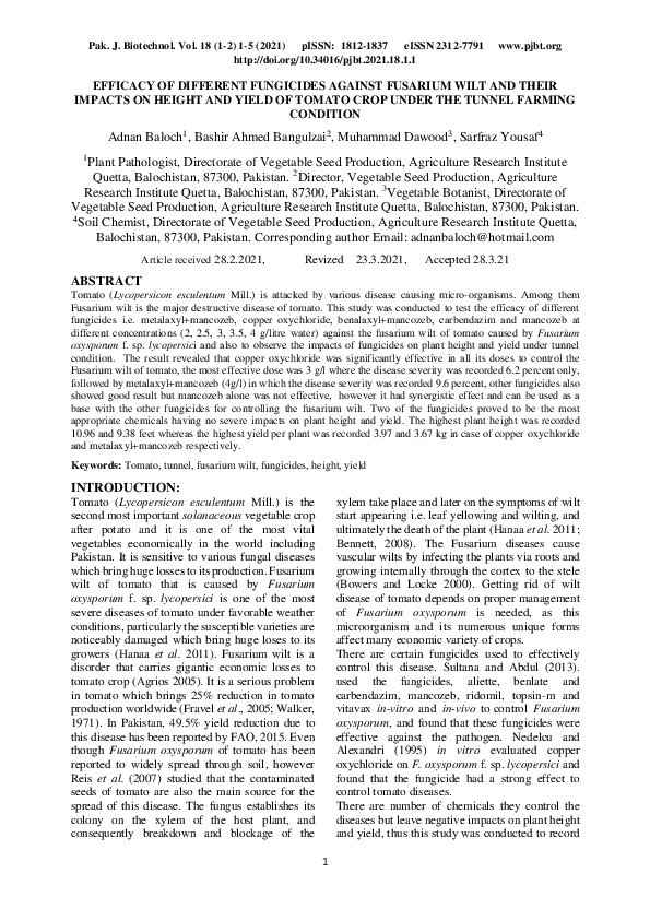 (PDF) Efficacy of Different Fungicides Against Fusarium Wilt and Their Impacts on Height and ...