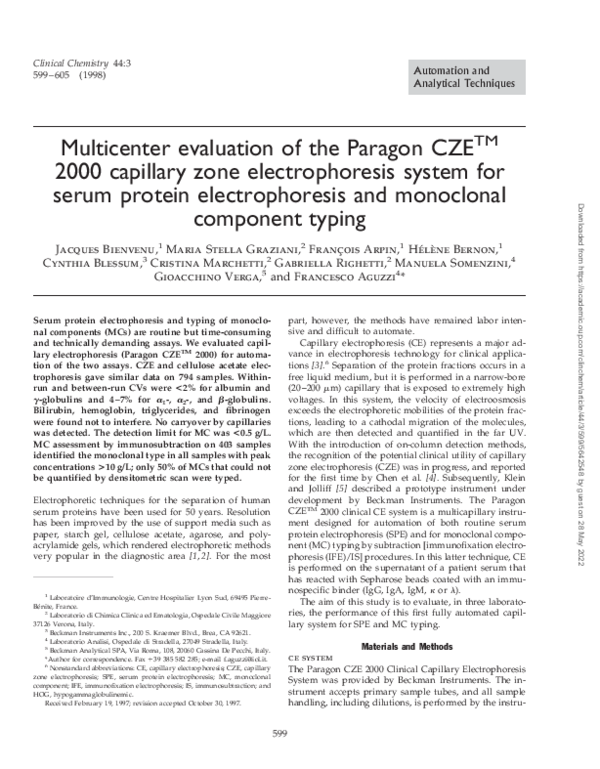 (PDF) Multicenter evaluation of the Paragon CZETM 2000 capillary zone ...