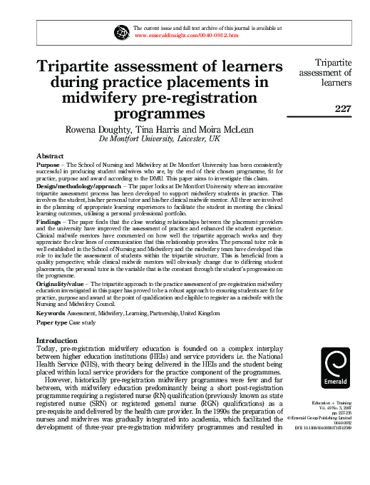 (PDF) Tripartite assessment of learners during practice placements in ...